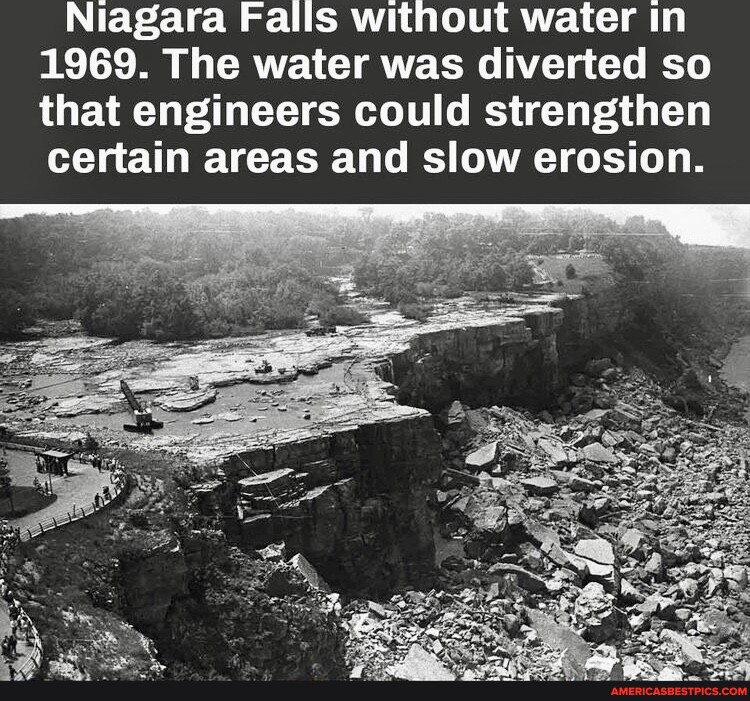 Niagara Falls without water in 1969. The water was diverted so that ...
