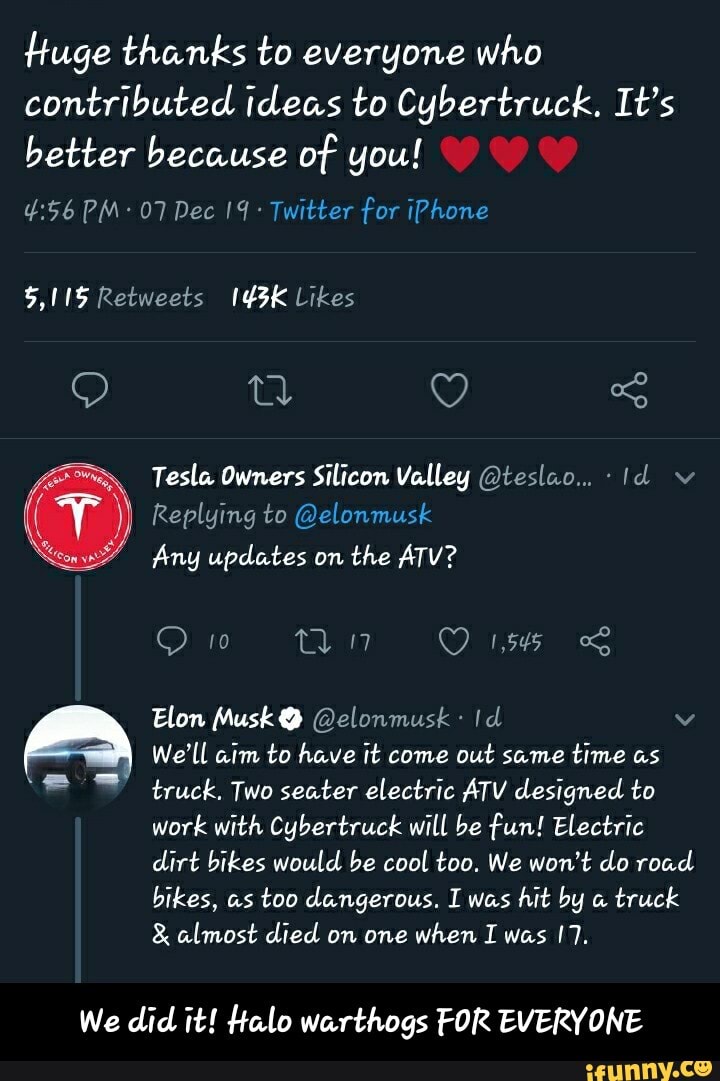 Huge thanks to everyone who contributed ideas to Cybertruck, It's ...