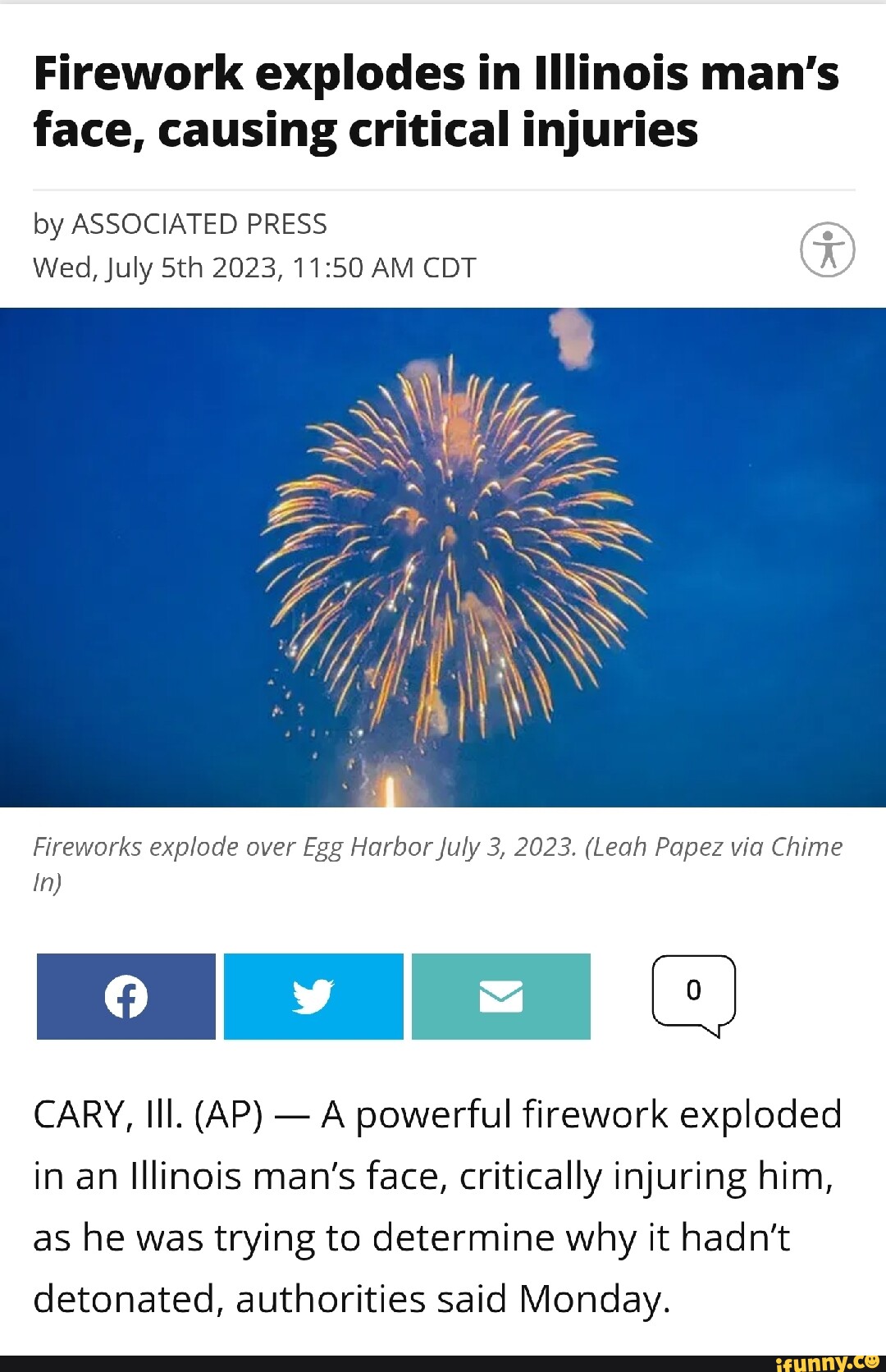 Firework explodes in Illinois man's face, causing critical injuries by ...