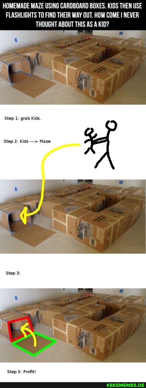 HOMEMADE MAZE USING CARDBOARD BOXES. KIDS THEN USE FLASHLIGHTS TO FIND ...