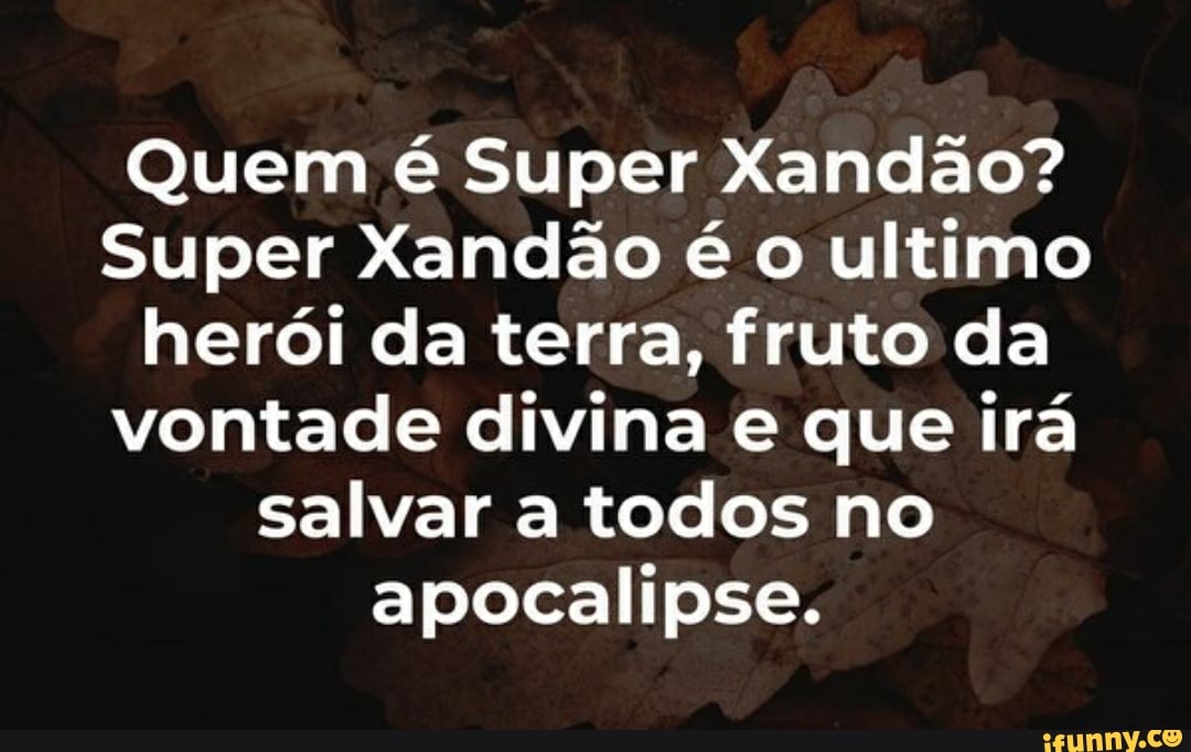 Quem é Super Xandão? Super Xandão é o ultimo herói da terra, fruto da ...