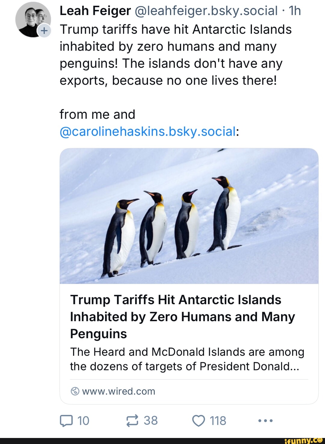 Leah Feiger @leahfeiger.bsky.social Trump tariffs have hit Antarctic Islands inhabited by zero ...