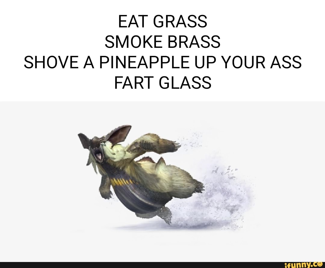EAT GRASS SMOKE BRASS SHOVE A PINEAPPLE UP YOUR ASS FART GLASS - iFunny