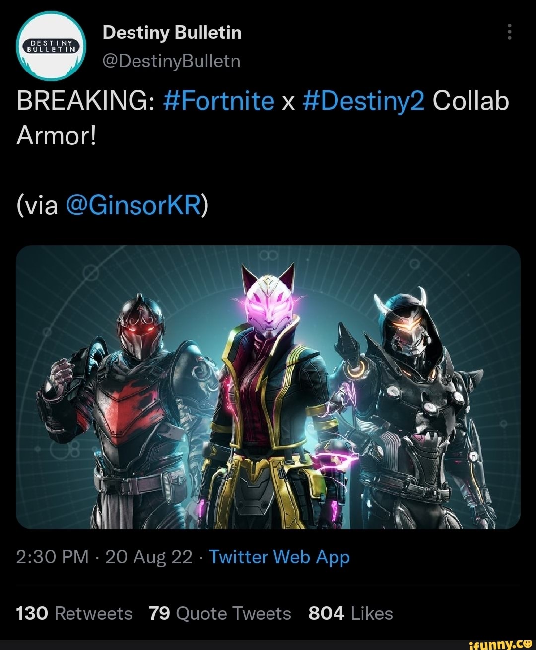 Destiny Bulletin @DestinyBulletn BREAKING: #Fortnite x #Destiny2 Collab ...