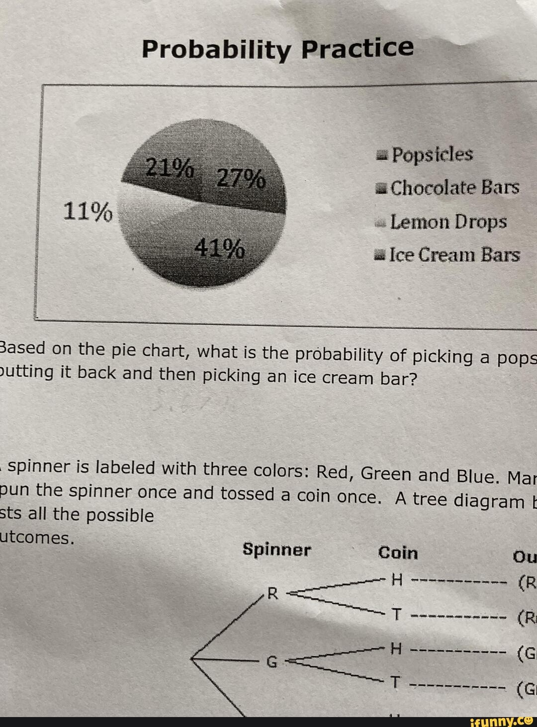 Probability Practice Popsicles Chocolate Bars ~ Lemon Drops Ice Cream ...