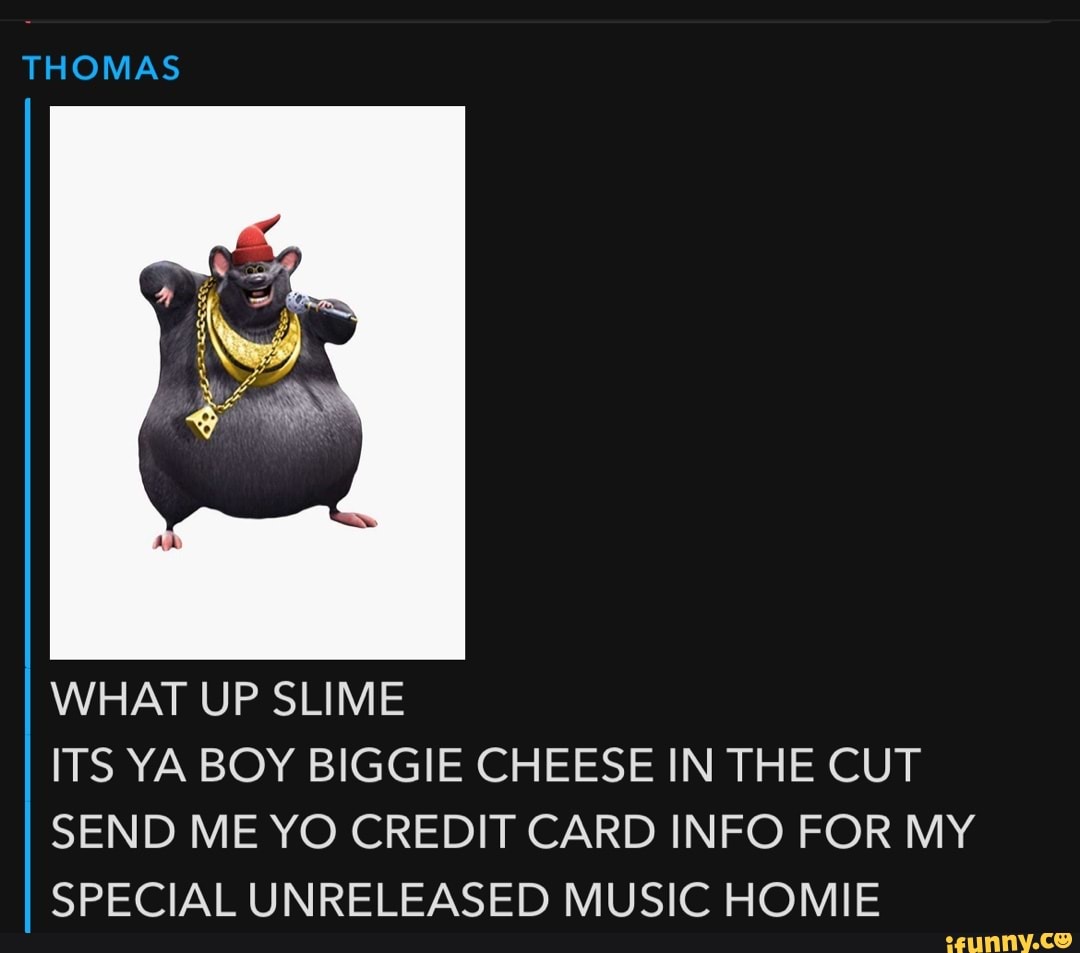 THOMAS I WHAT UP SLIME I ITS YA BOY BIGGIE CHEESE IN THE CUT SEND ME YO ...
