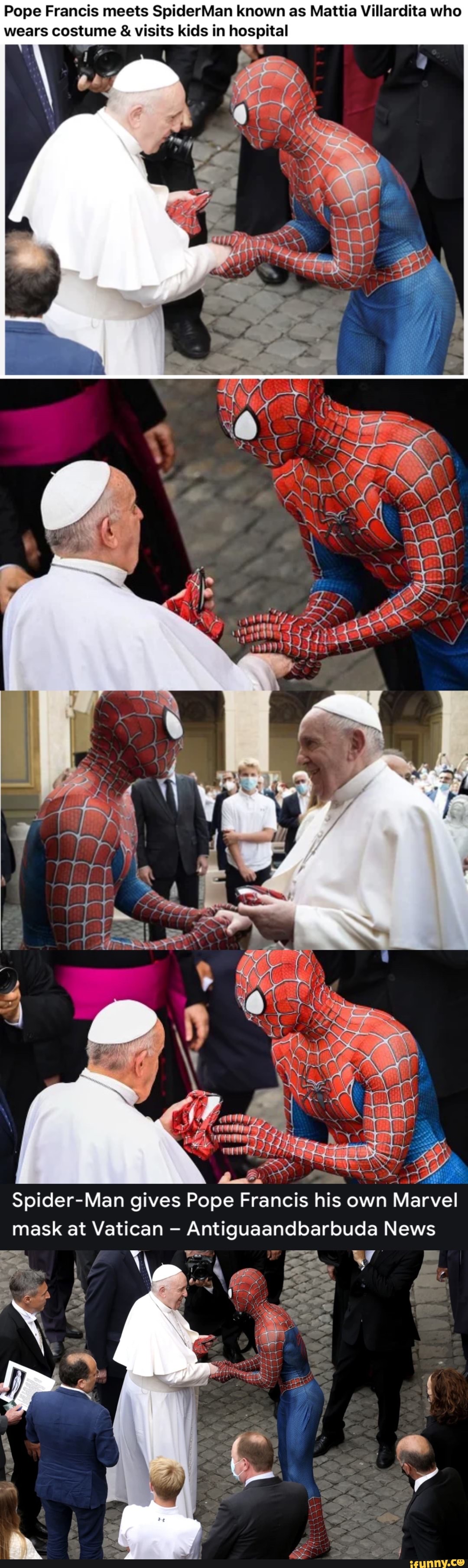 Pope Francis meets SpiderMan known as Mattia Villardita who wears ...
