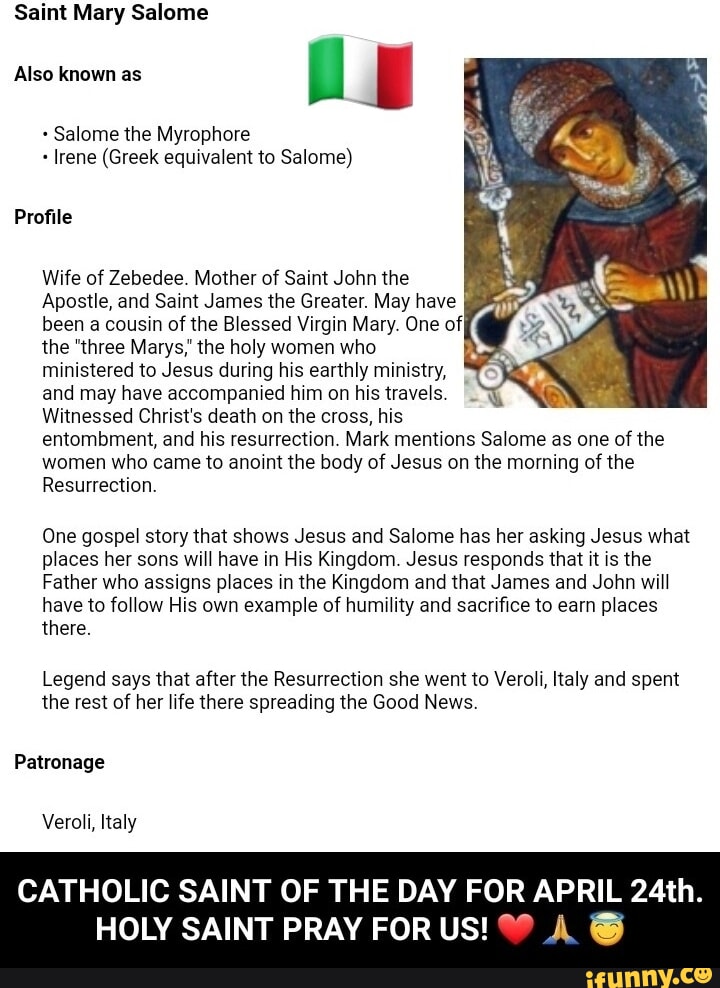 Saint Mary Salome Also known as + Salome the Myrophore Irene (Greek ...