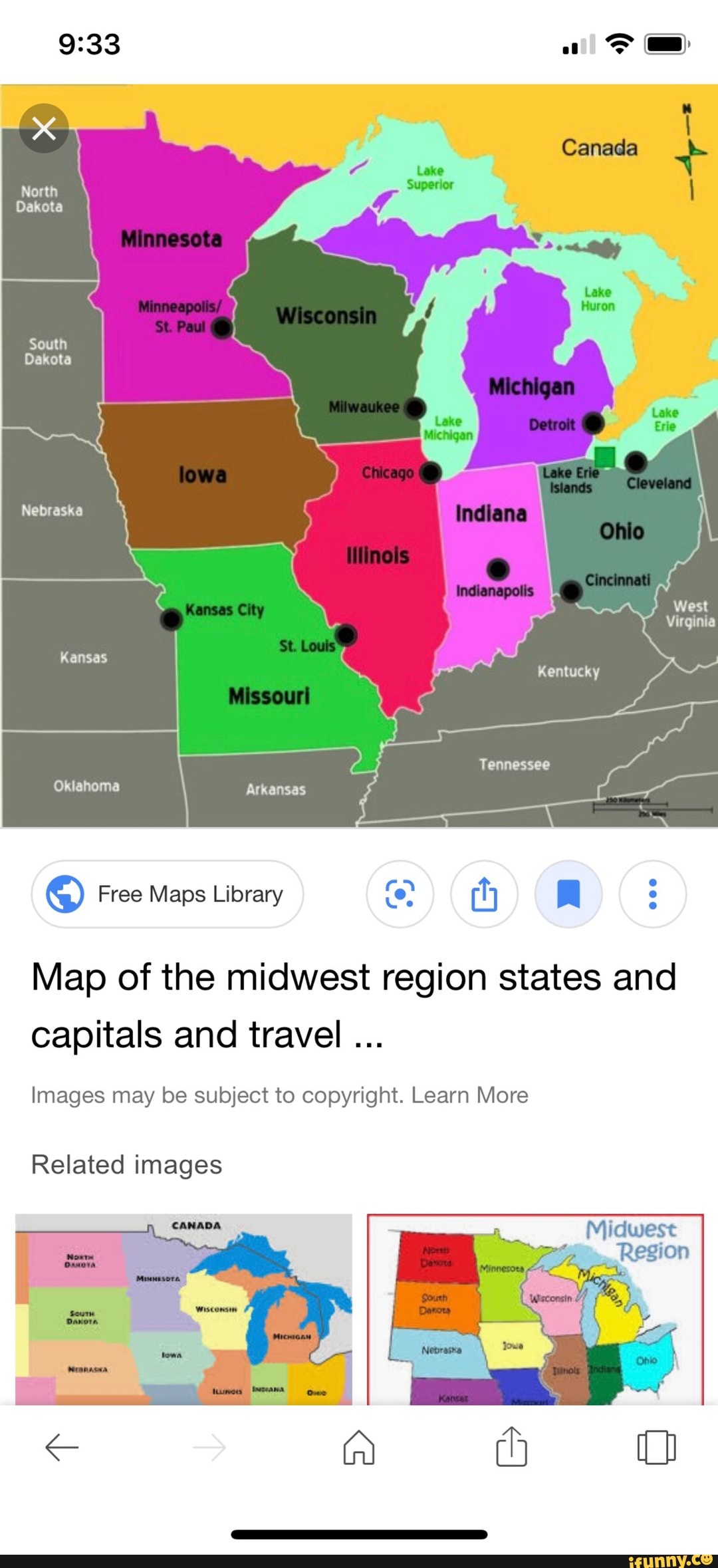 © Free Maps Library co.: [11 . 00. Map of the midwest region states and ...