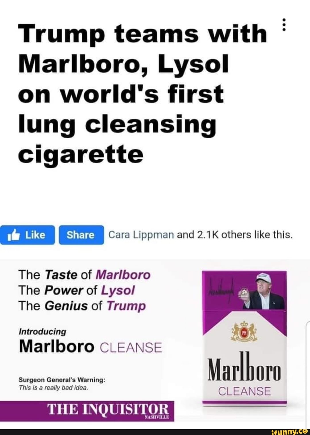 Trump teams with Marlboro, Lysol on world's first lung cleansing ...