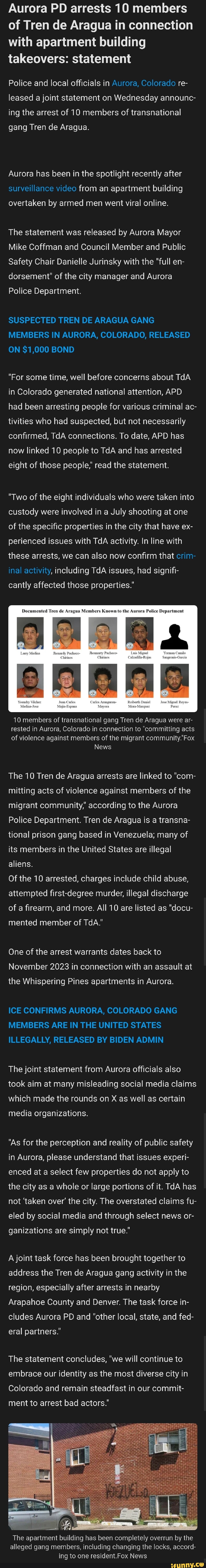 Aurora PD arrests 10 members of Tren de Aragua in connection with ...