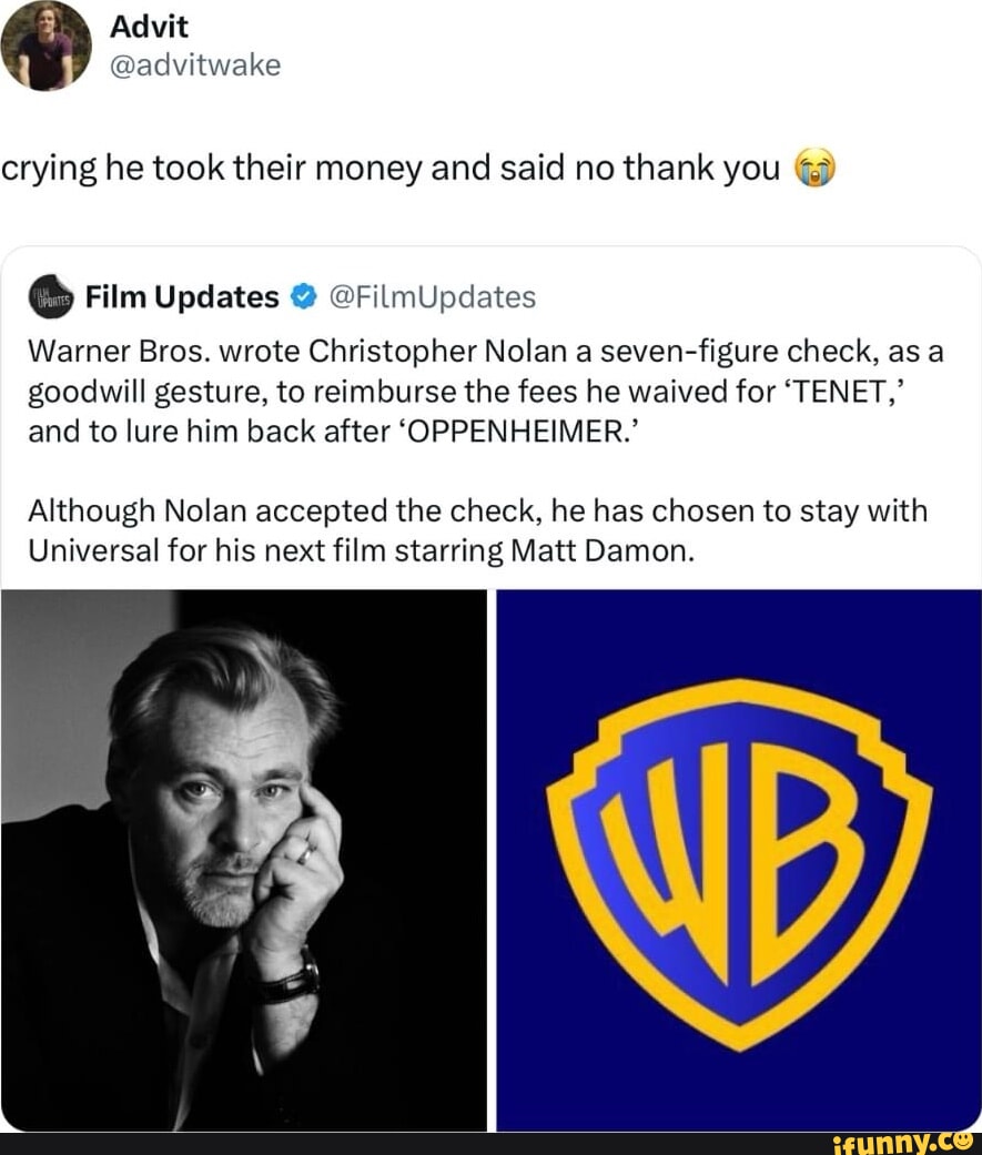 @advitwake crying he took their money and said no thank you Film ...