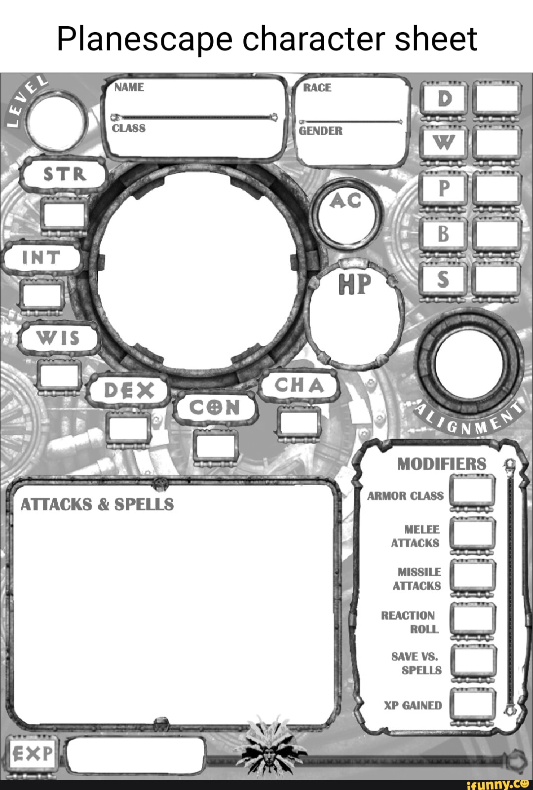 Planescape character sheet NAME ATTACKS SPELLS ARMOR CLASS MELEE ...