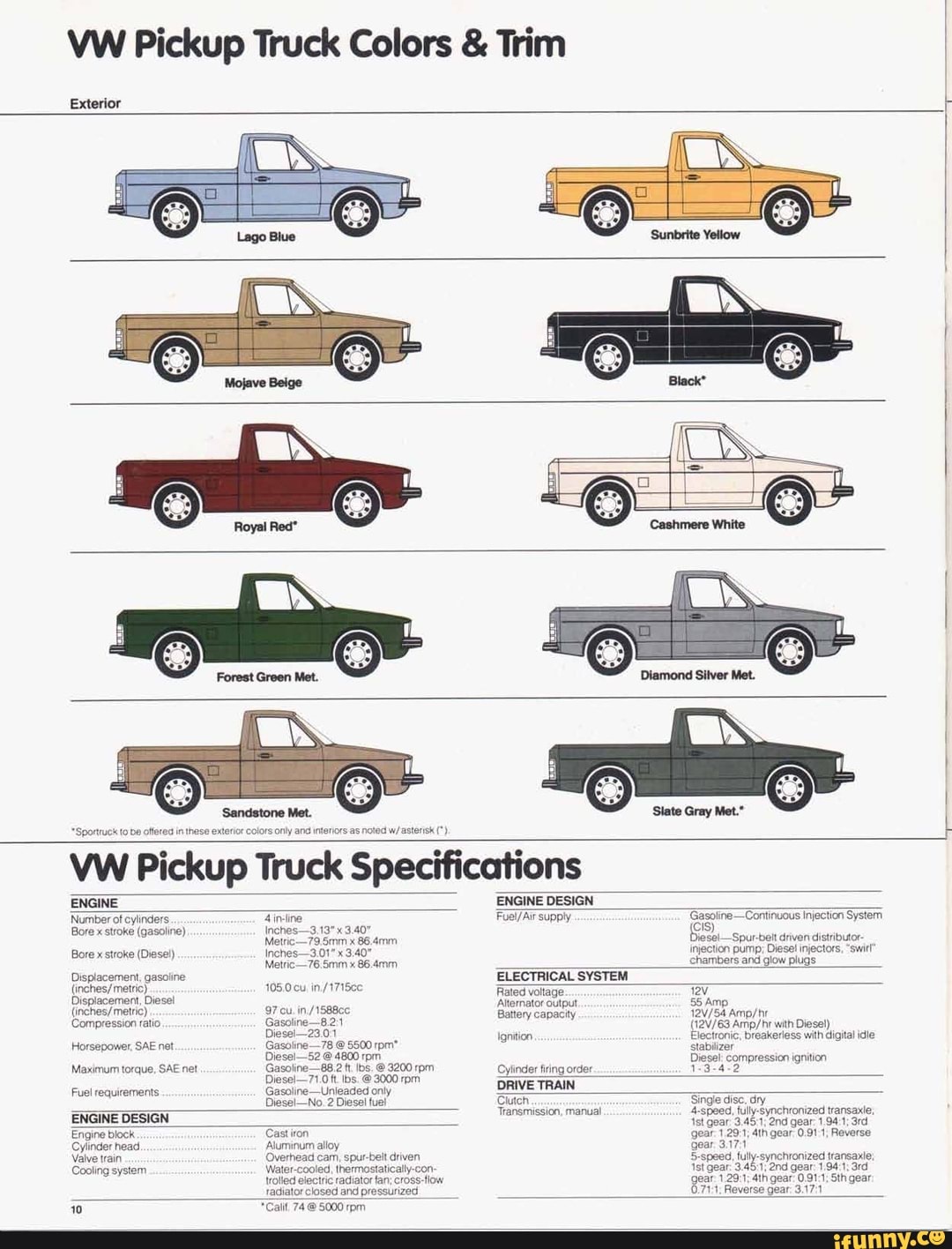 VW Pickup Truck Colors & Trim Exterior 'Sandstone Met. *Spontuck be ...