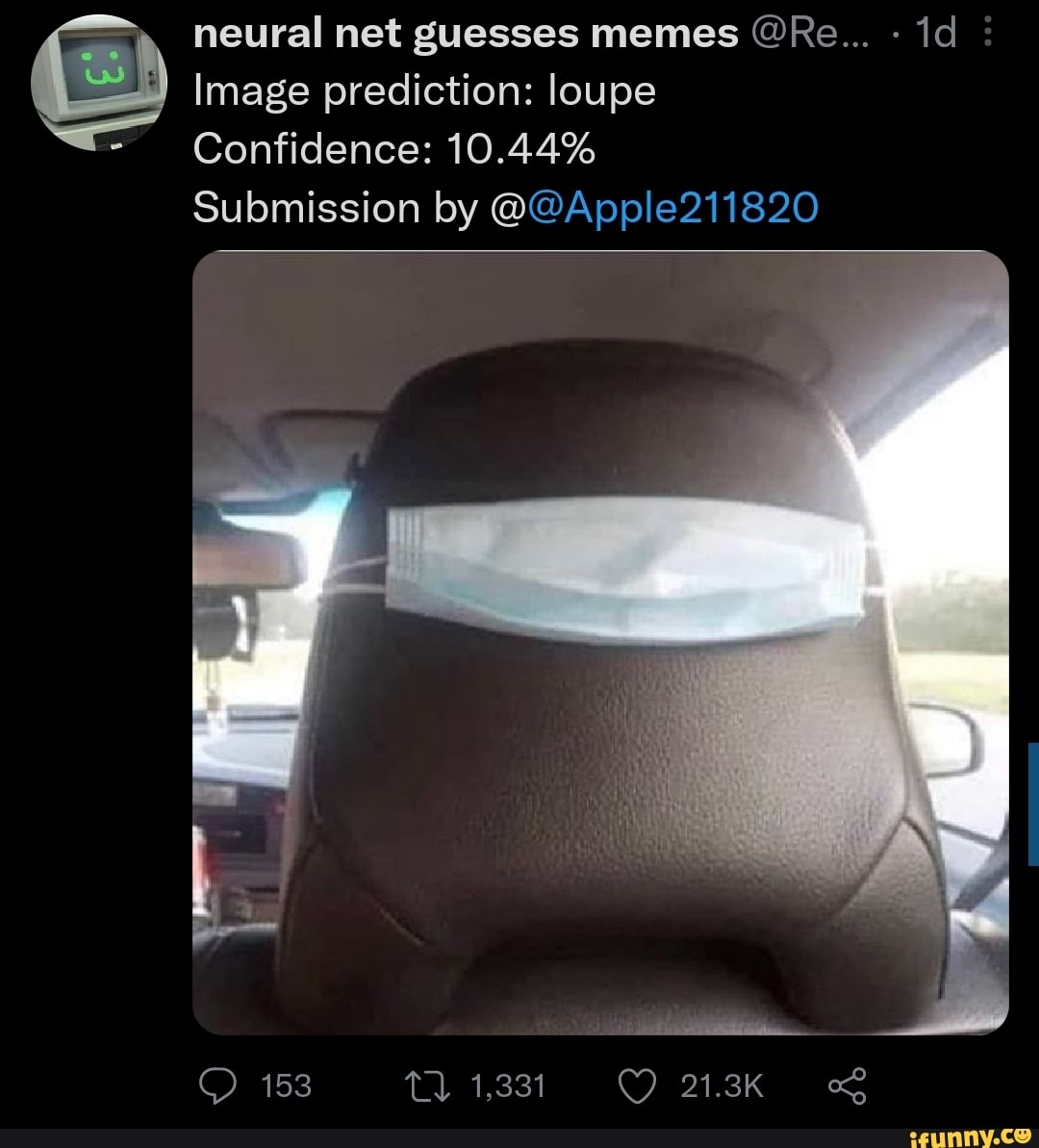 Neural net guesses memes @Re... id Image prediction: loupe - Confidence ...