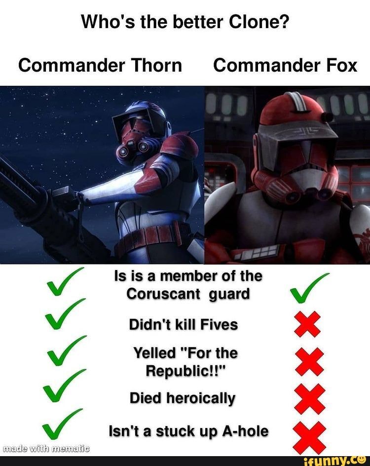 Who's the better Clone? Commander Thorn Commander Fox Is is a member of ...