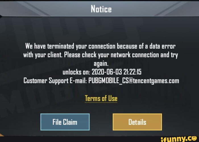 We have terminated your connection because of a data error with your ...