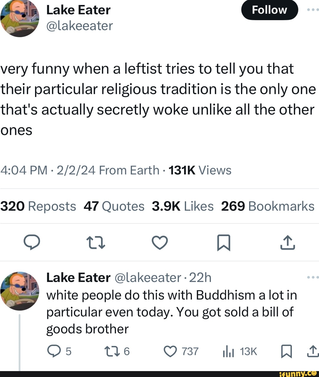 @lakeeater Lake Eater Follow ] very funny when a leftist tries to tell you that their particular ...