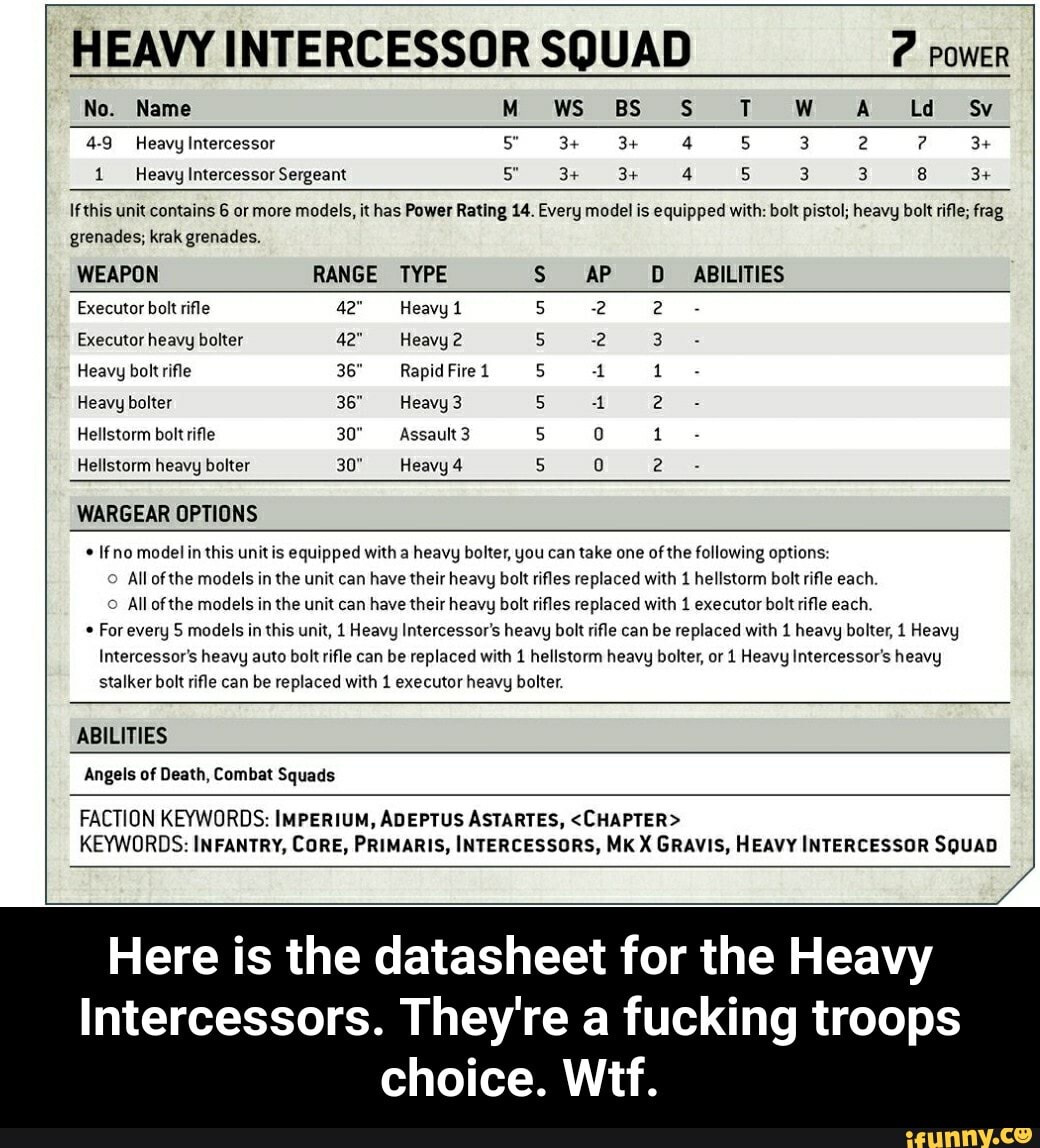 HEAVY INTERCESSOR SQUAD POWER No. Name M WS BS T W A Ld Sv 4-3 Heavy ...