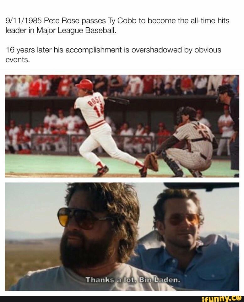 9/11/1985 Pete Rose passes Ty Cobb to become the all-time hits leader ...