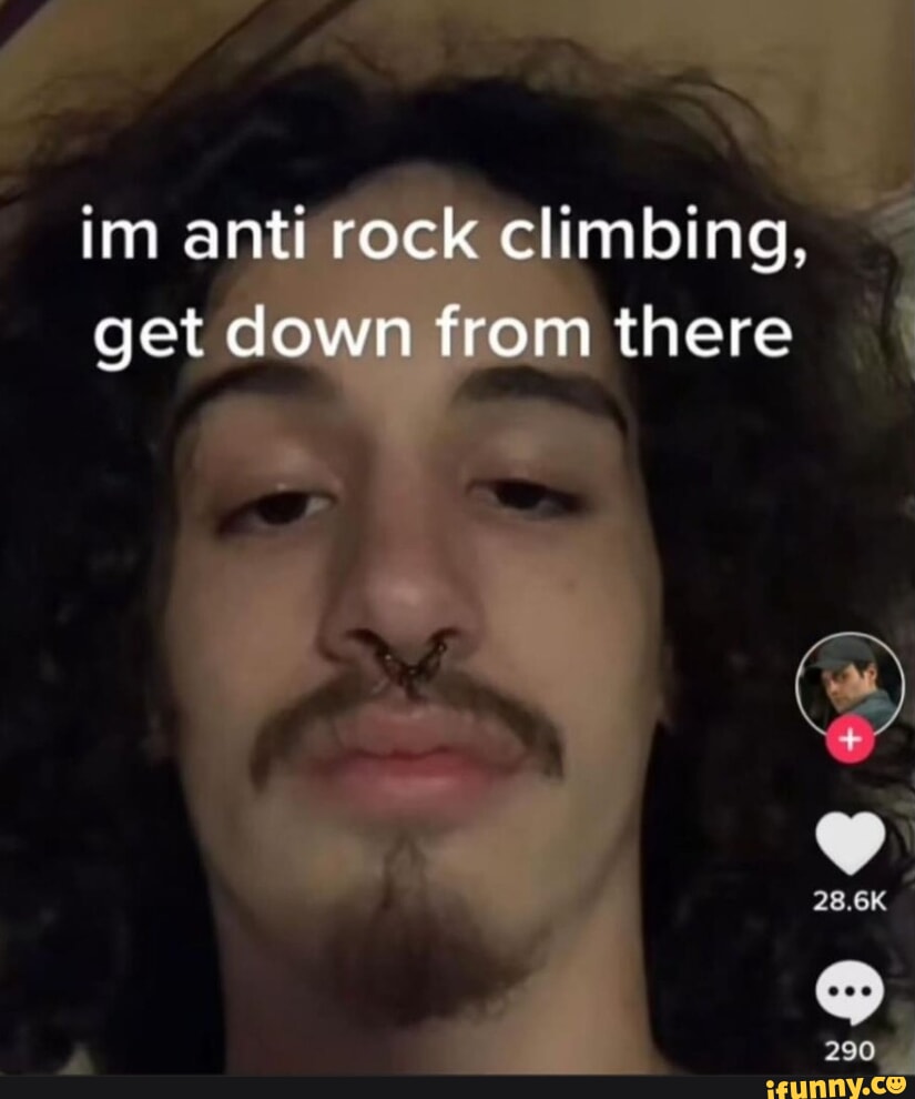 Im anti rock climbing, get down from there - iFunny