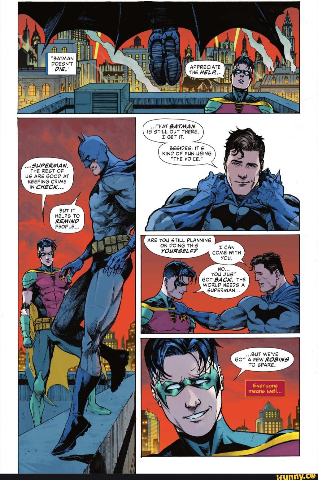 "BATMAN APPRECIATE THE THAT BATMAN IS STILL OUT THERE. GET IT. BESIDES ...