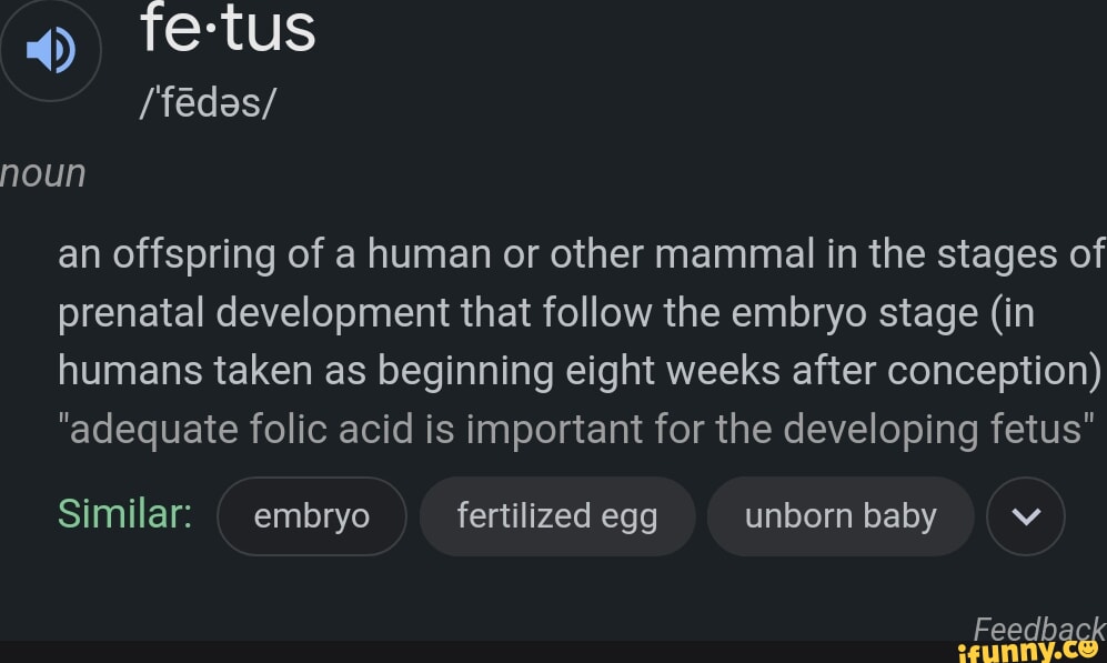 /fedas/ noun an offspring of a human or other mammal in the stages of ...