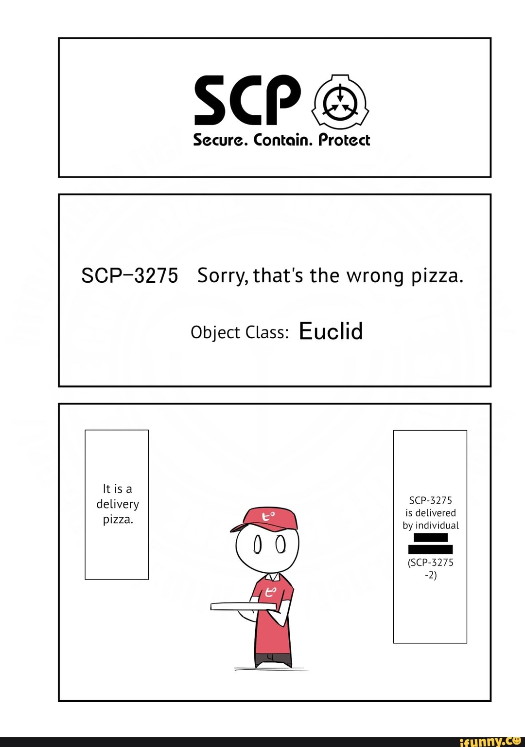 SCP Secure. Contain. Protect SCP-3275 Sorry, that's the wrong pizza. Object Class: Euclid Itisa ...