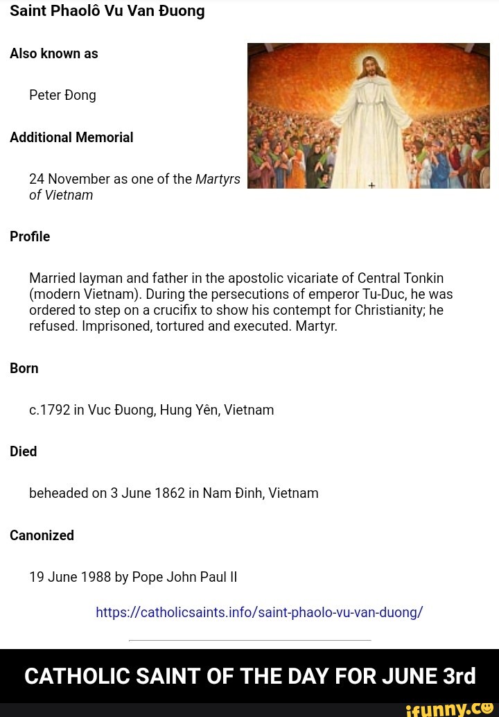 Saint Phaol6 Vu Van Duong Also known as Peter Dong Additional Memorial ...