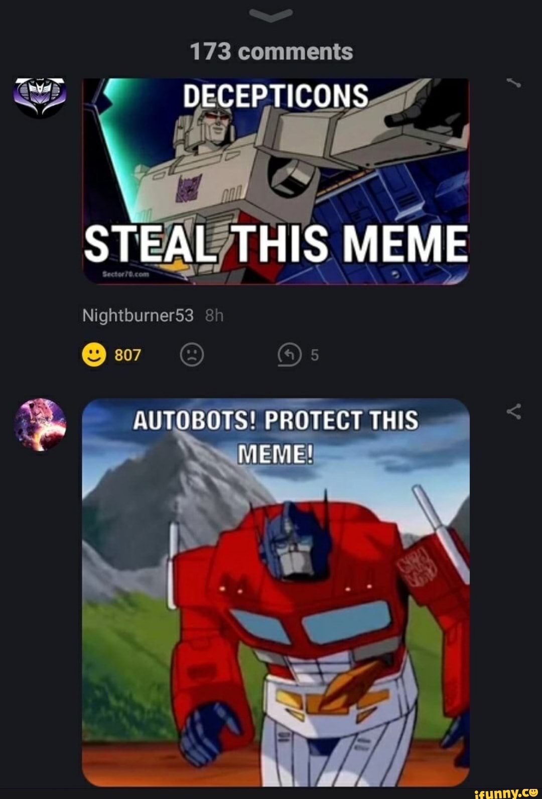 173 comments COR STEAL THIS MEME Nightburner53 AUTOBOTS! PROTECT THIS ...