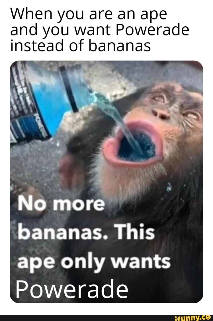 When you are an ape and you want Powerade instead of bananas No more ...