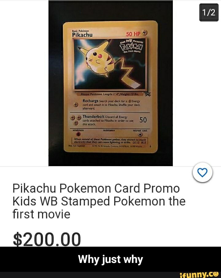 Pikachu Pokemon Card Promo Kids WB Stamped Pokemon the ﬁrst movie i200 ...