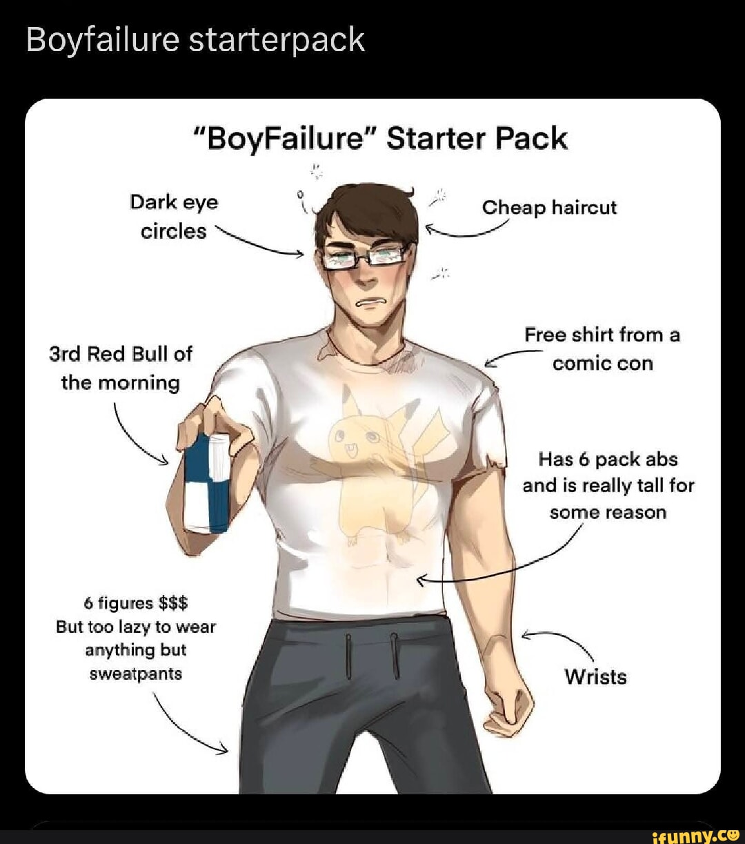 Boyfailure starterpack Starter Pack Dark eye We Cheap haircut circles Free shirt from a Red Bull ...