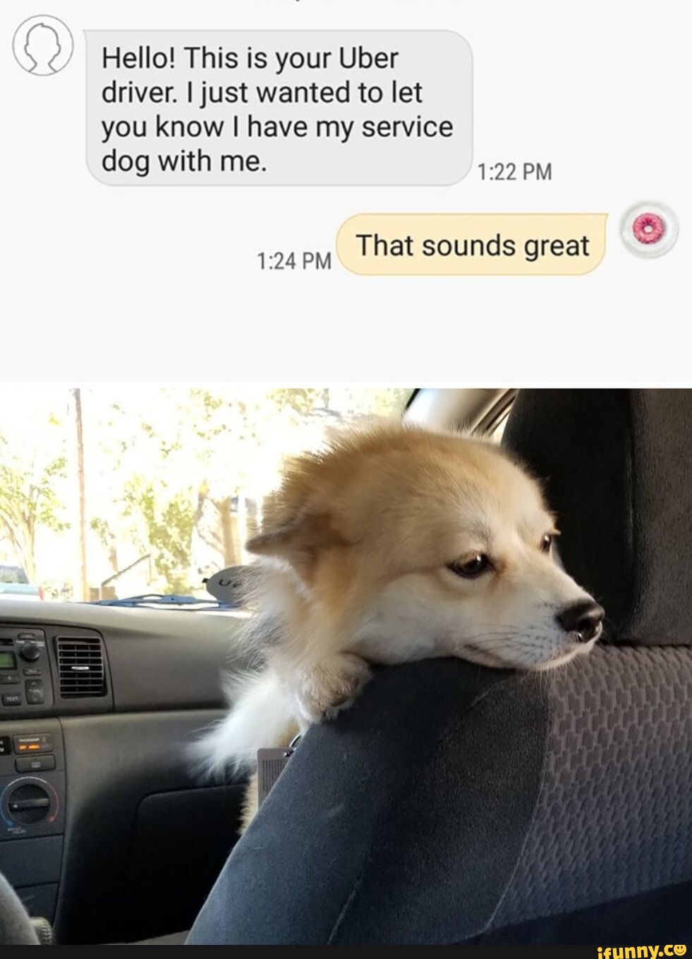 Hello! This is your Uber driver. I just wanted to let you know I have ...