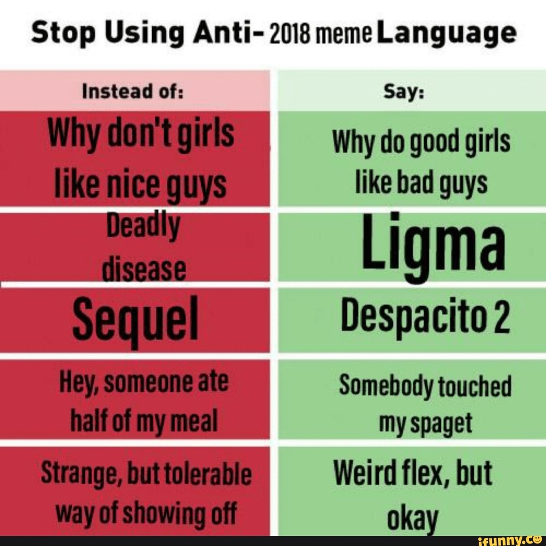 Stop Using Anti- 2018 meme Language Instead 01‘: Say: Why do good girls ...