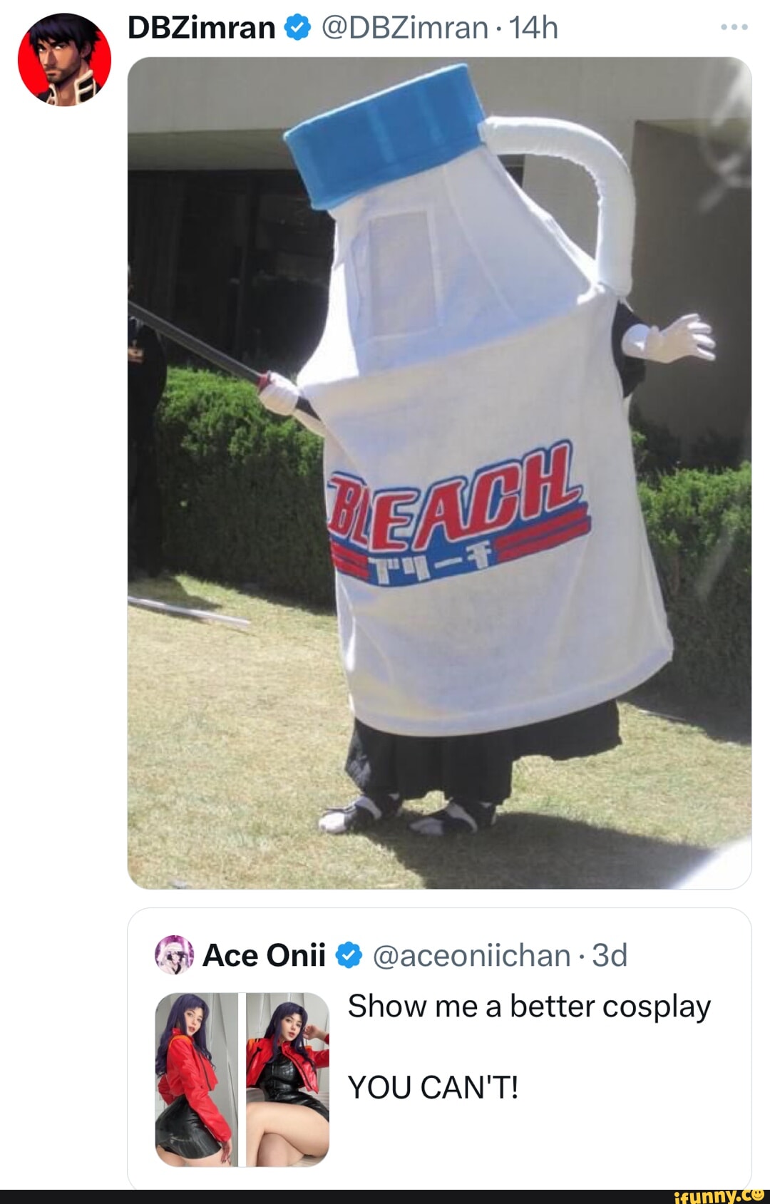 DBZimran @ @DBZimran Ace Onii @ @aceoniichan - I Show me better cosplay ...