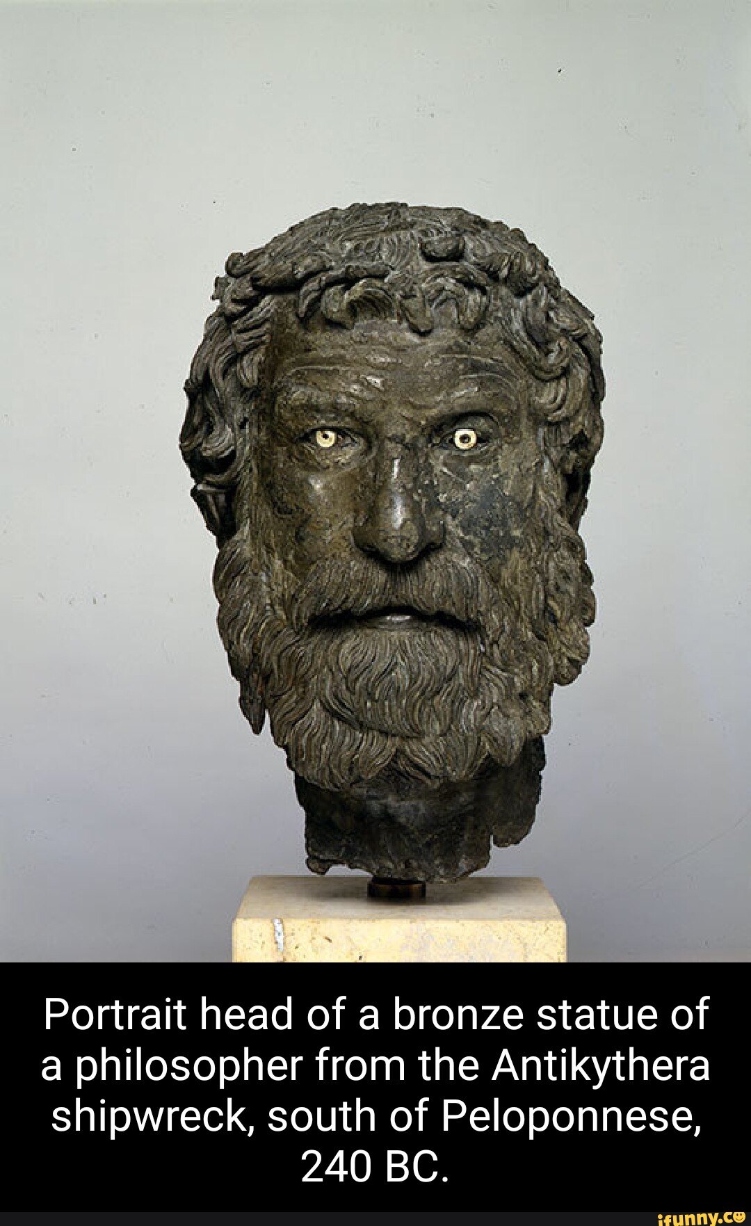 Portrait head of a bronze statue of a philosopher from the Antikythera ...