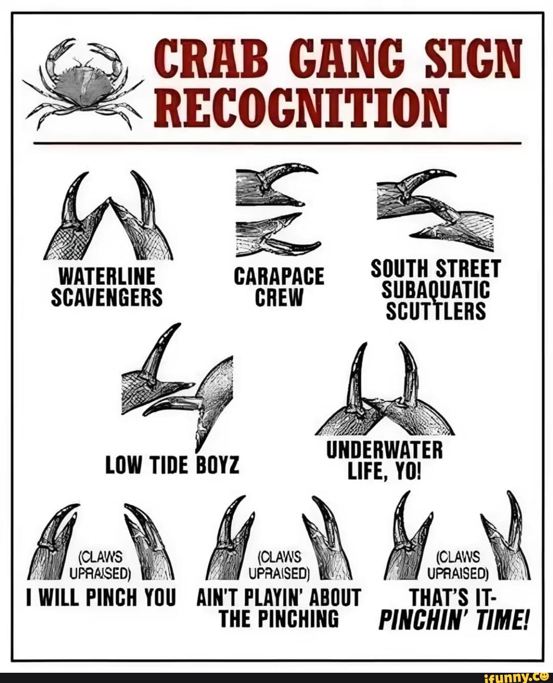 CRAB GANG SIGN RECOGNITION 'WATERLINE CARAPACE SOUTH SCAVENGERS CREW ...