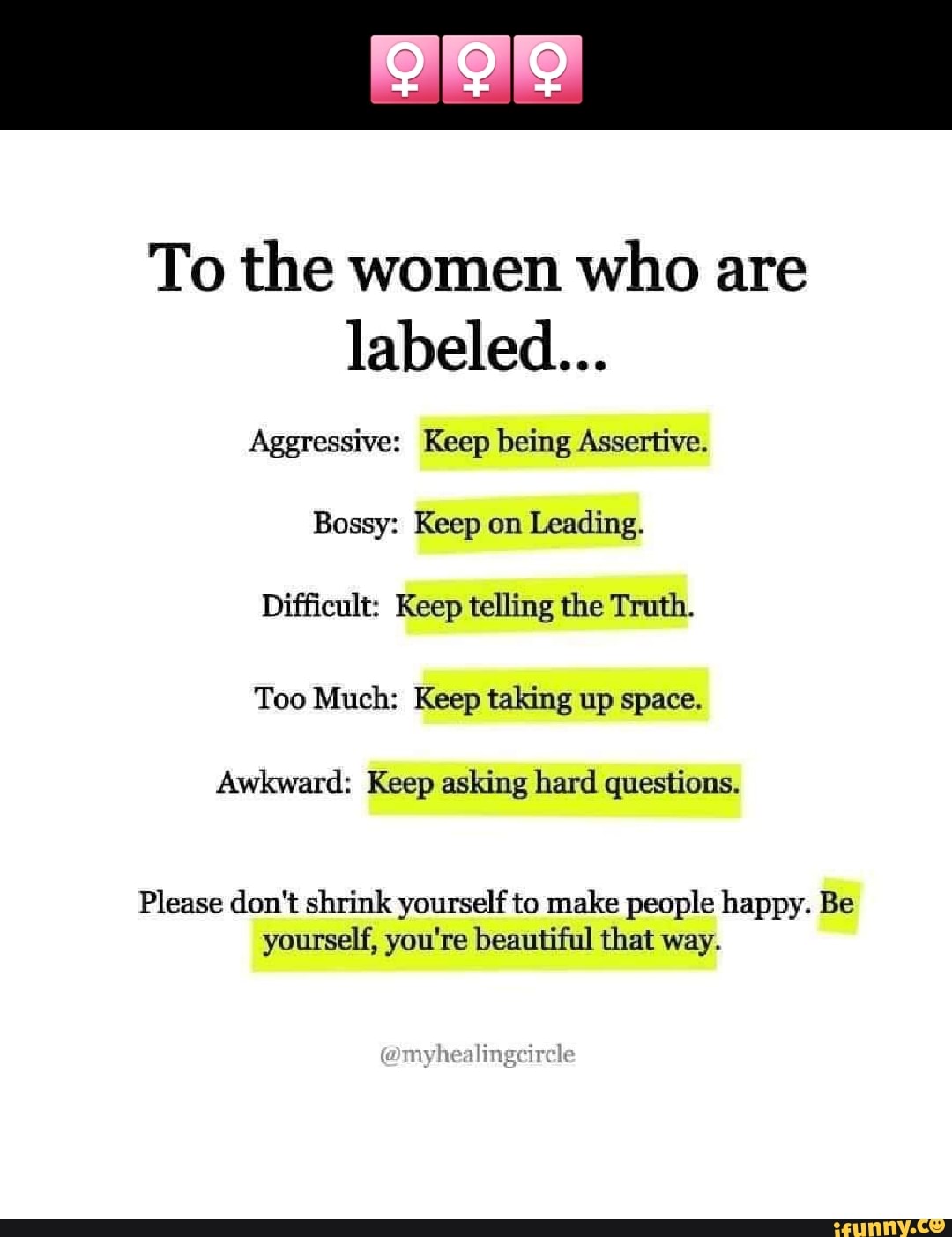 To the women who are labeled... Aggressive: Keep being Assertive. Bossy: Keep on Leading ...