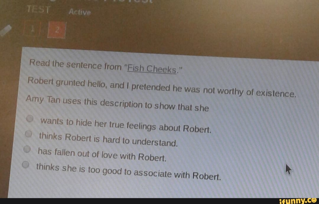 Read the sentence from “Fish Cheeks." Robert grunted hello, and t ...