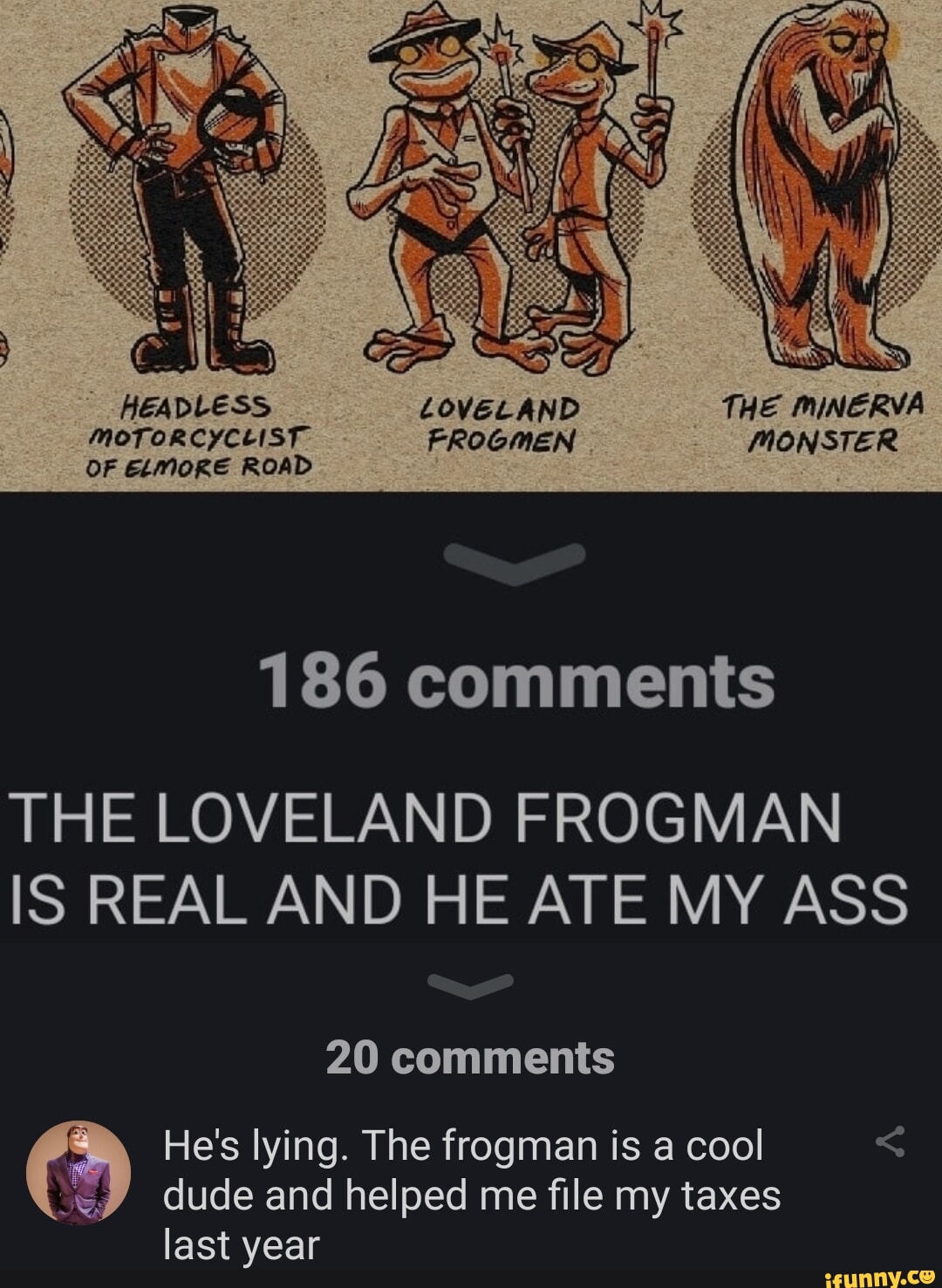 HEADLESS LOVELAND THE MINERVA MOTORCYCLIST FROGMEN MONSTER OF MORE ROAD ...