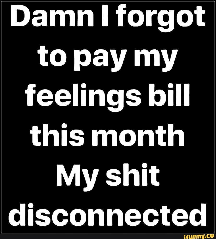 Damn I forgot to pay my feelings bill this month My shit disconnected ...