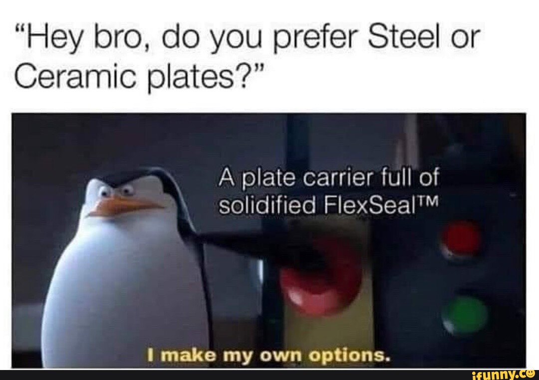 "Hey bro, do you prefer Steel or Ceramic plates?" A plate carrier full ...