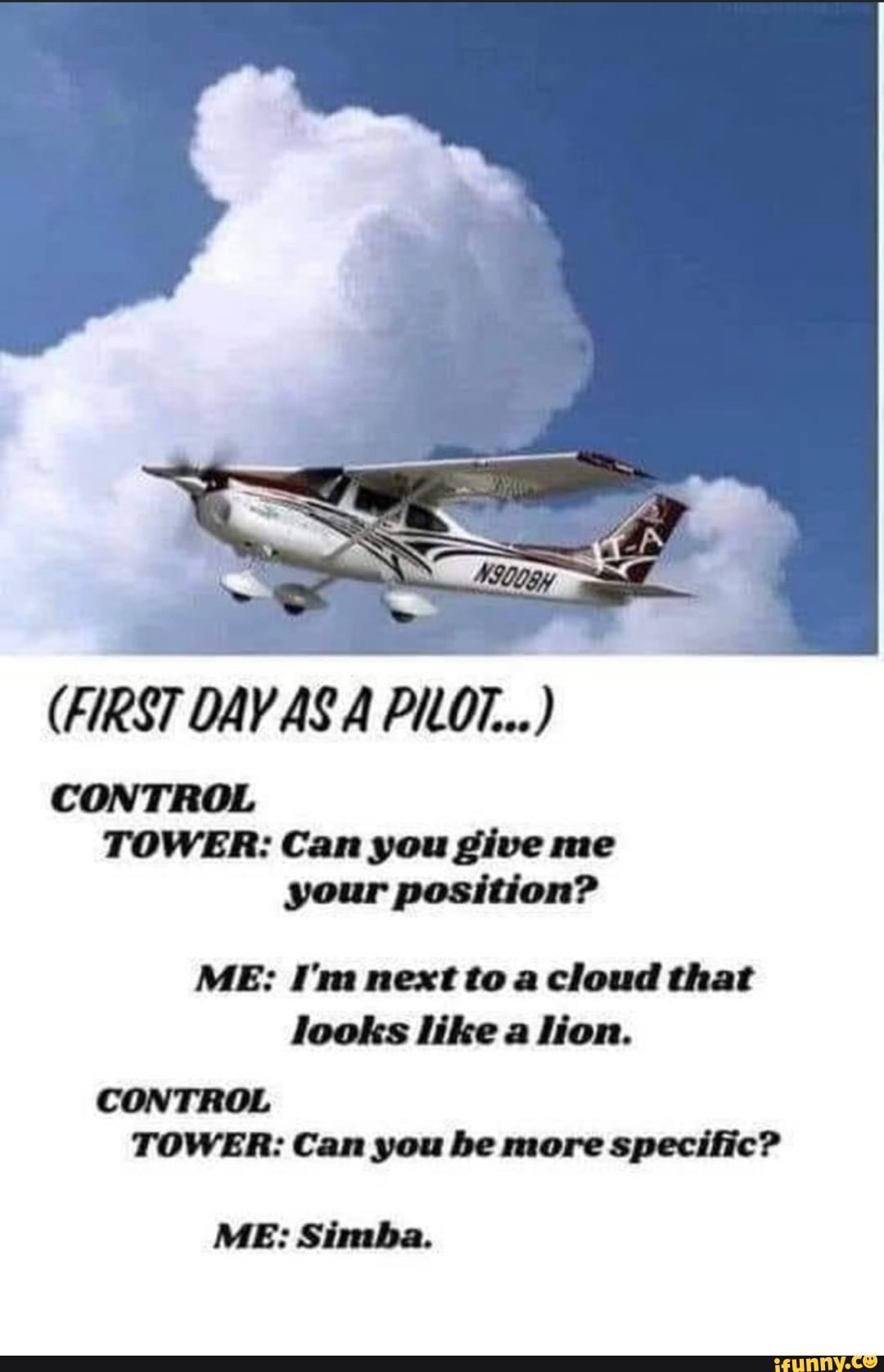 (FIRST DAV AS A PILOT...) CONTROL TOWER: Can you give me your position ...