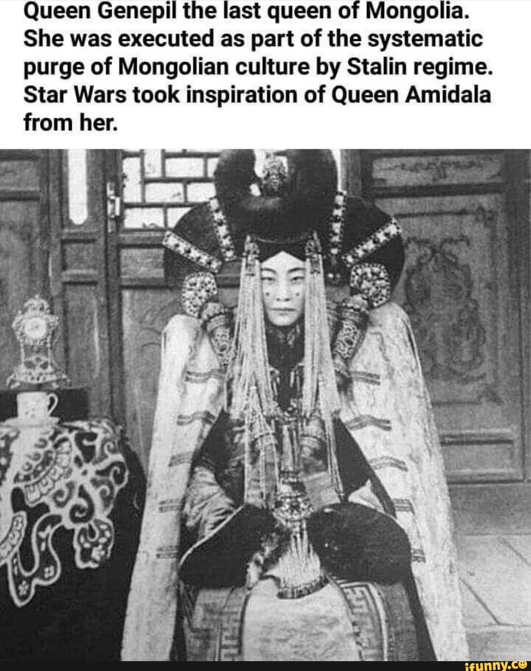 Queen Genepil the last queen of Mongolia. She was executed as part of ...