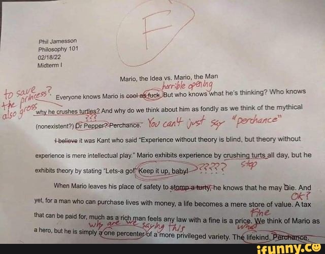 Phil Jameson Philosophy 101 \ 'Midterm as Mario, the Idea vs. Mario ...