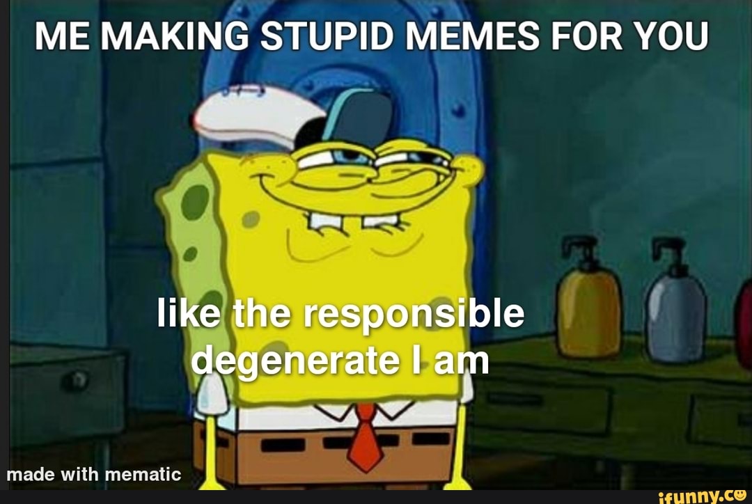 ME MAKING STUPID MEMES FOR YOU like the responsible degenerate am - iFunny