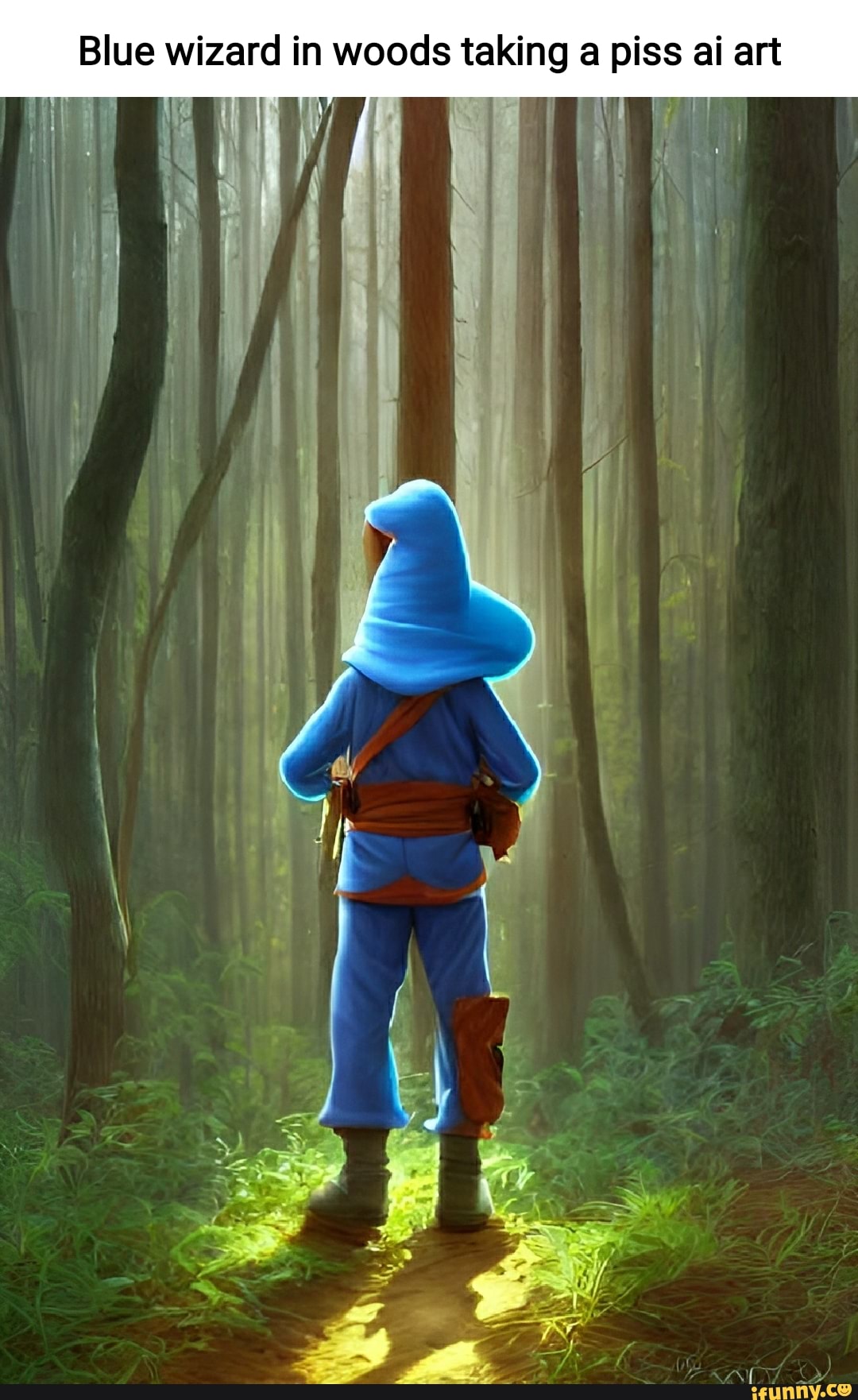 Blue wizard in woods taking a piss ai art I I - iFunny