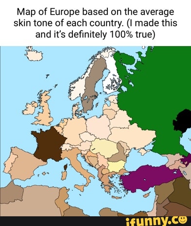 Map of Europe based on the average skin tone of each country. (I made ...
