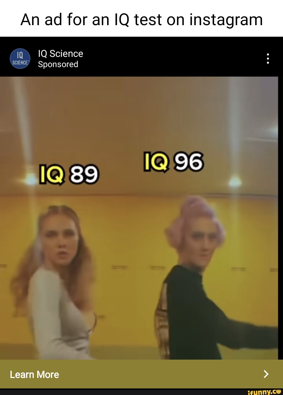 An ad for an IQ test on instagram IQ 96 IQ Science ~Sponsored Learn ...